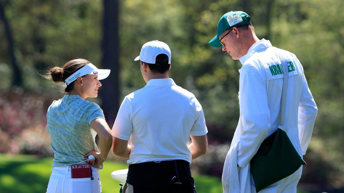 Aline Krauter of Germany waits to tee No. 12 during a practice round ...
