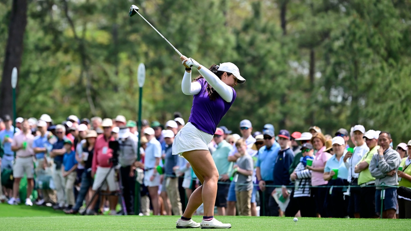Latanna Stone plays from No. 14 tee during the final round.