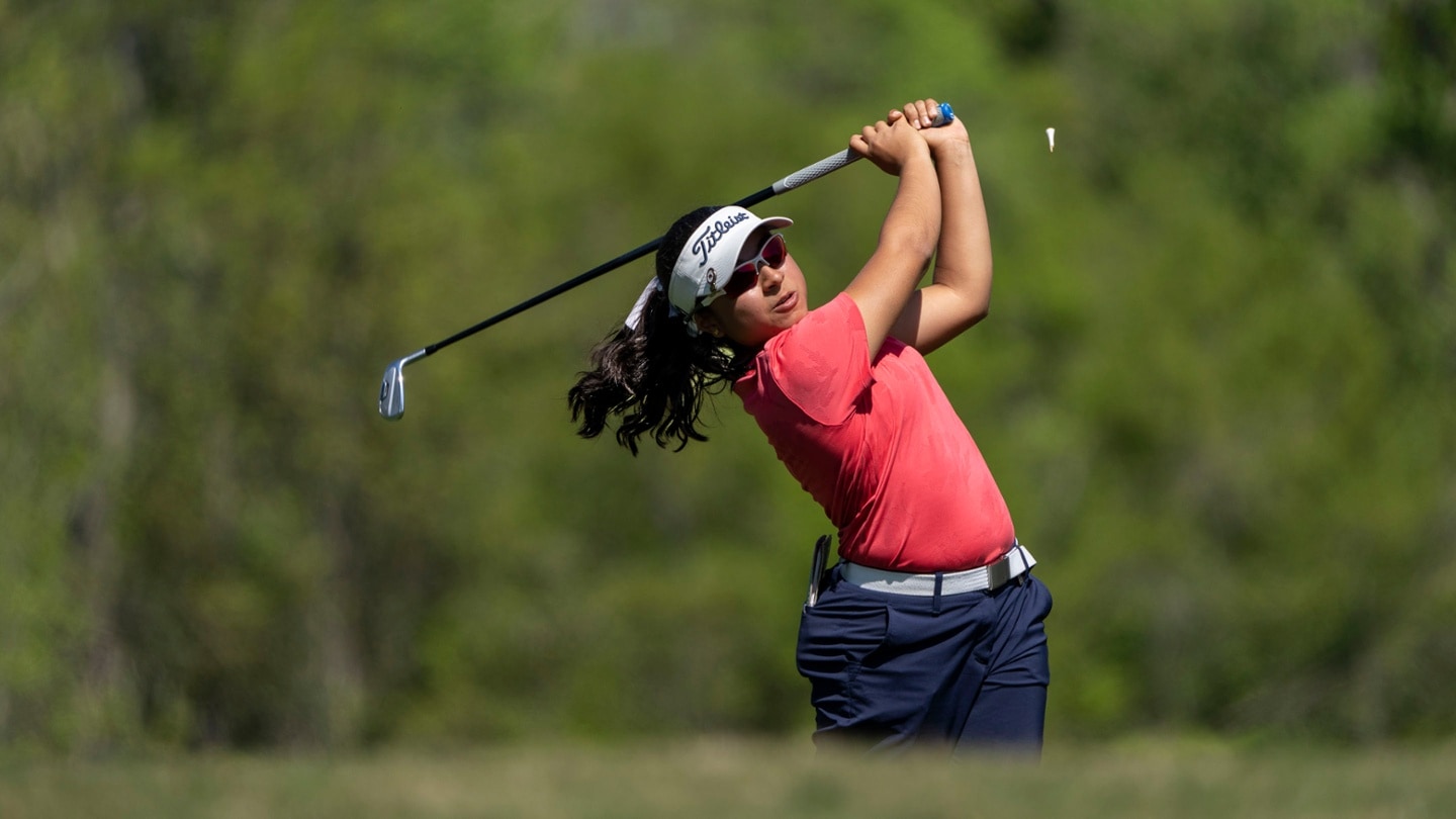 Maria Jose Marin of Colombia plays her stroke from the No. 8 tee during ...