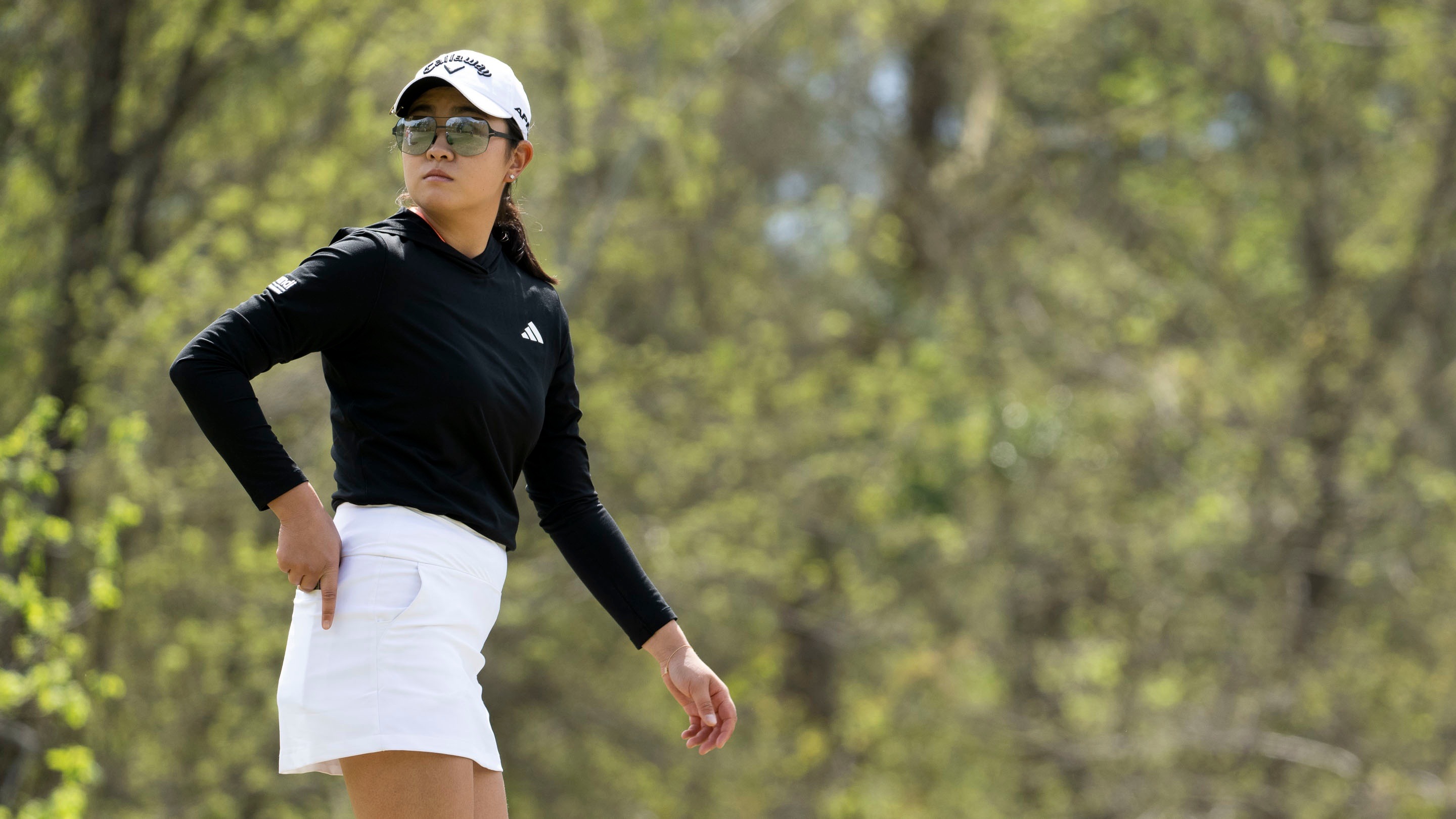 Rose Zhang of the United States walks to the No. 7 tee during round one ...